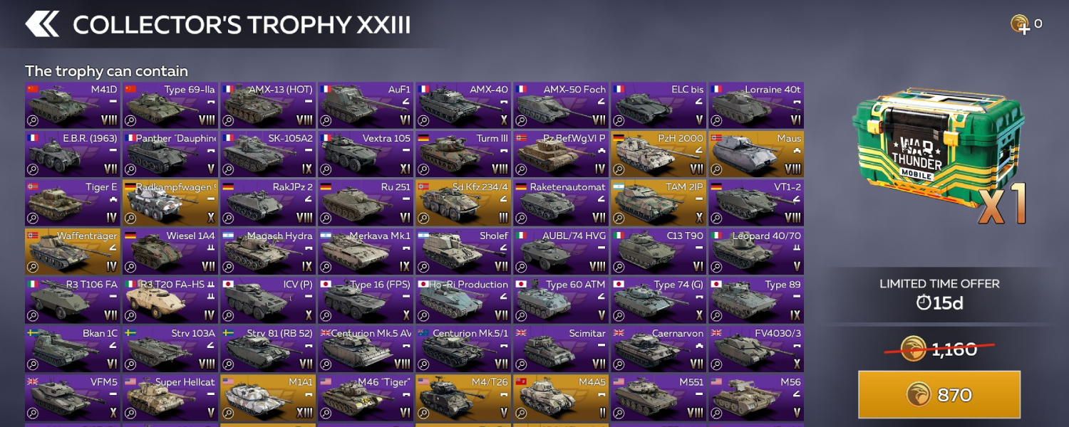 Collector's Trophies XXIII - War Thunder Mobile - Online Military ...